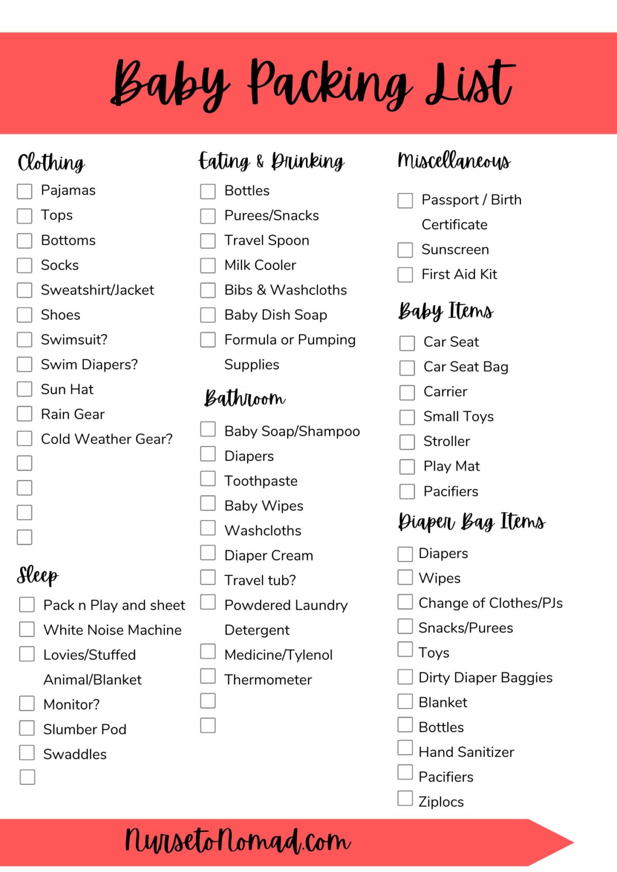 Top Infant Travel Packing List + Free Download - Nurse to Nomad