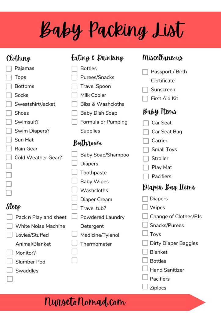 Top Infant Travel Packing List + Free Download - Nurse to Nomad