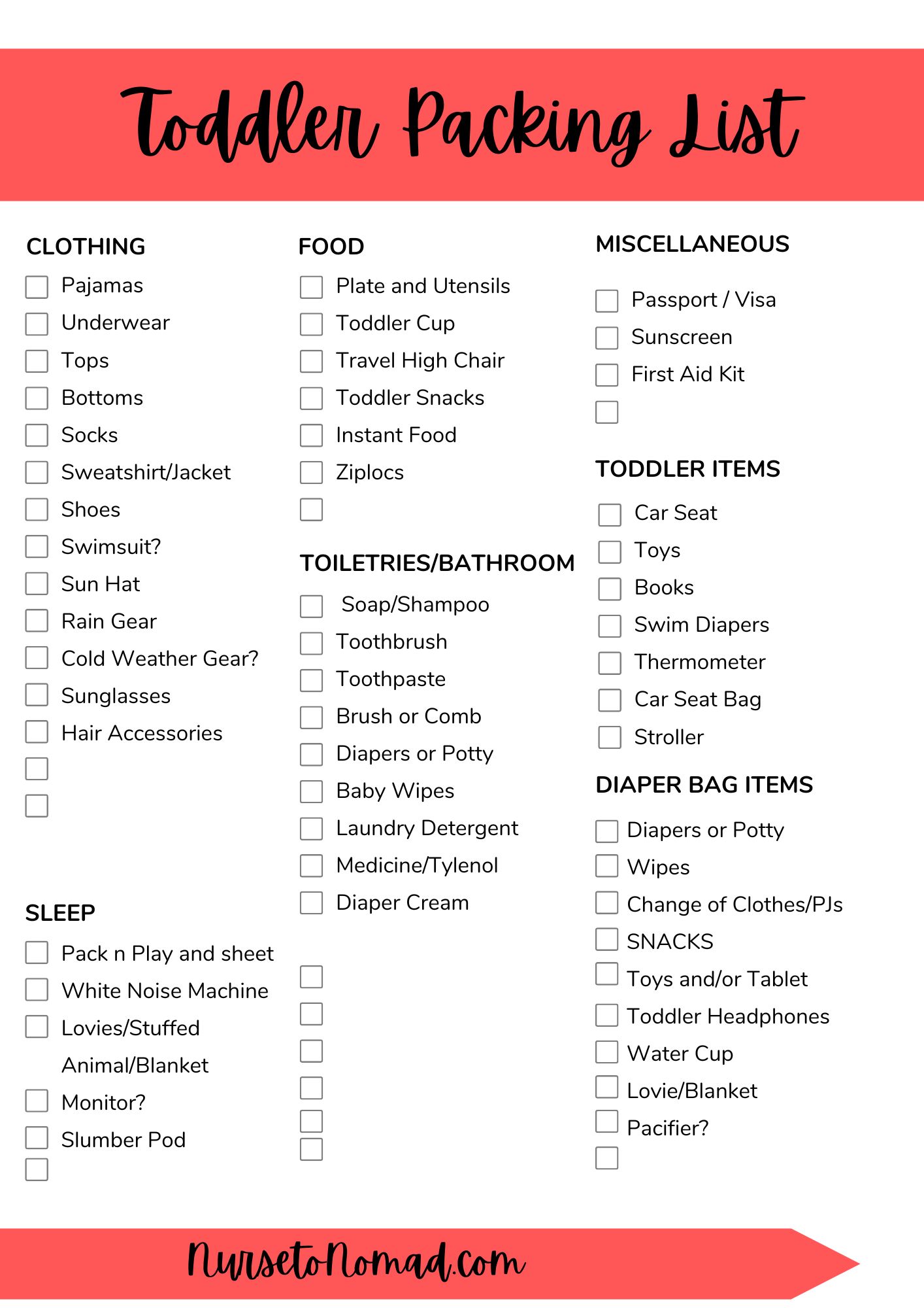 Fantastic Toddler Packing List for Vacation + Free Download