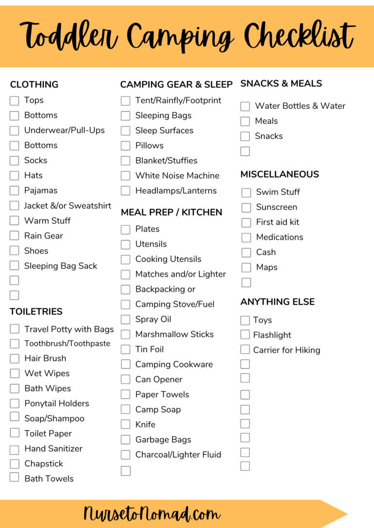 Camping with Toddlers Checklist for Packing + Free Download